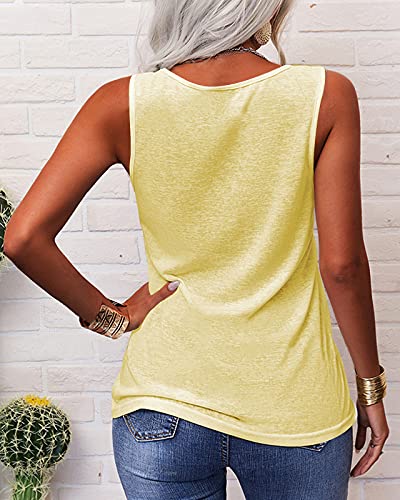 Dellytop Women Summer Scoop Neck Tank Tops Sleeveless Loose Fit Shirts Yellow