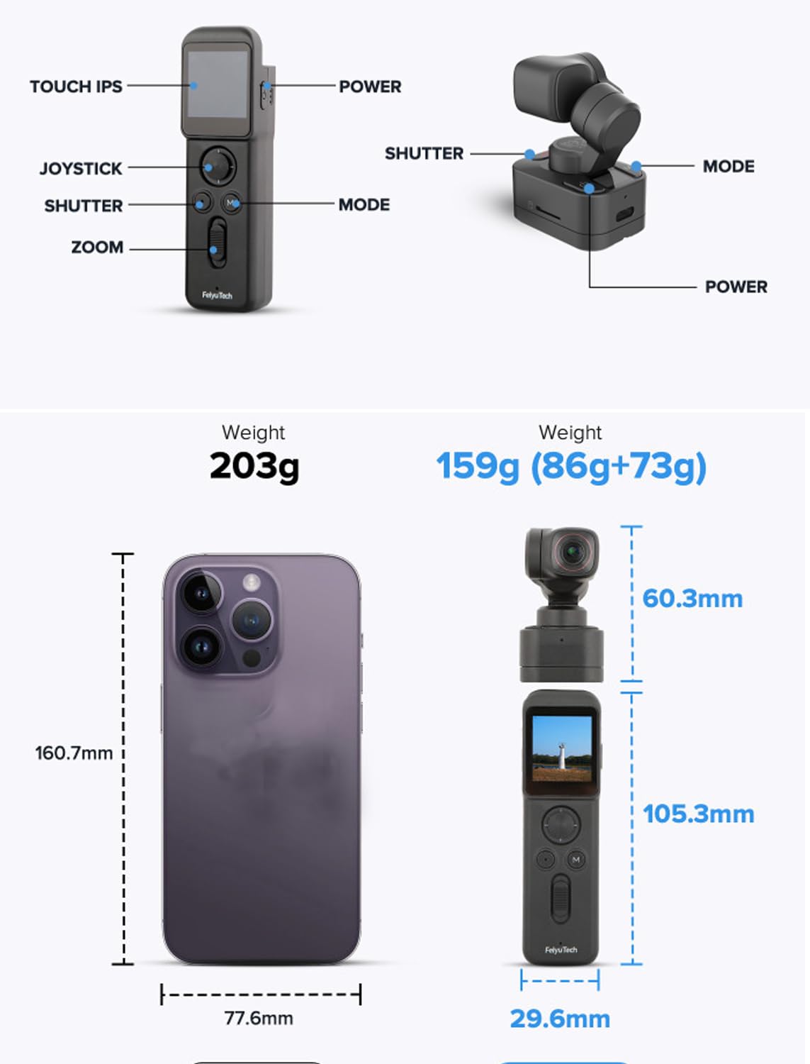 FeiyuTech Pocket 3 kit -Remote Handle&Camera 4K 60FPS Camera with Handheld 3-Axis Stabilizer, Pocket Action Camera, AI Tracking, Detachable Handle, Magnets for YouTube TikTok Video Vlog