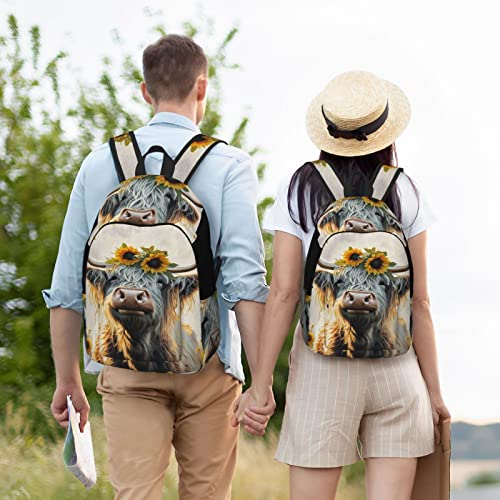 FYCFSLMY Sunflower Highland-Cow Backpack with Adjustable Straps, Suitable for Travel Picnics Activities