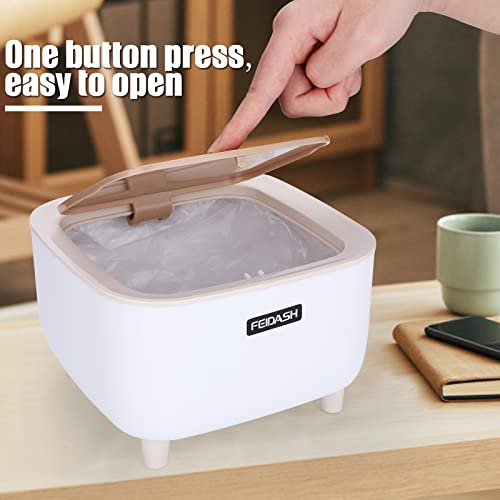 URALFA Mini Countertop Trash can,Mini Desktop Wastebasket with Lid,Tiny Garbage Can for Office,Bathroom Vanity, Desktop, Tabletop or Coffee Table,0.5 Gallon White Square Wastebasket