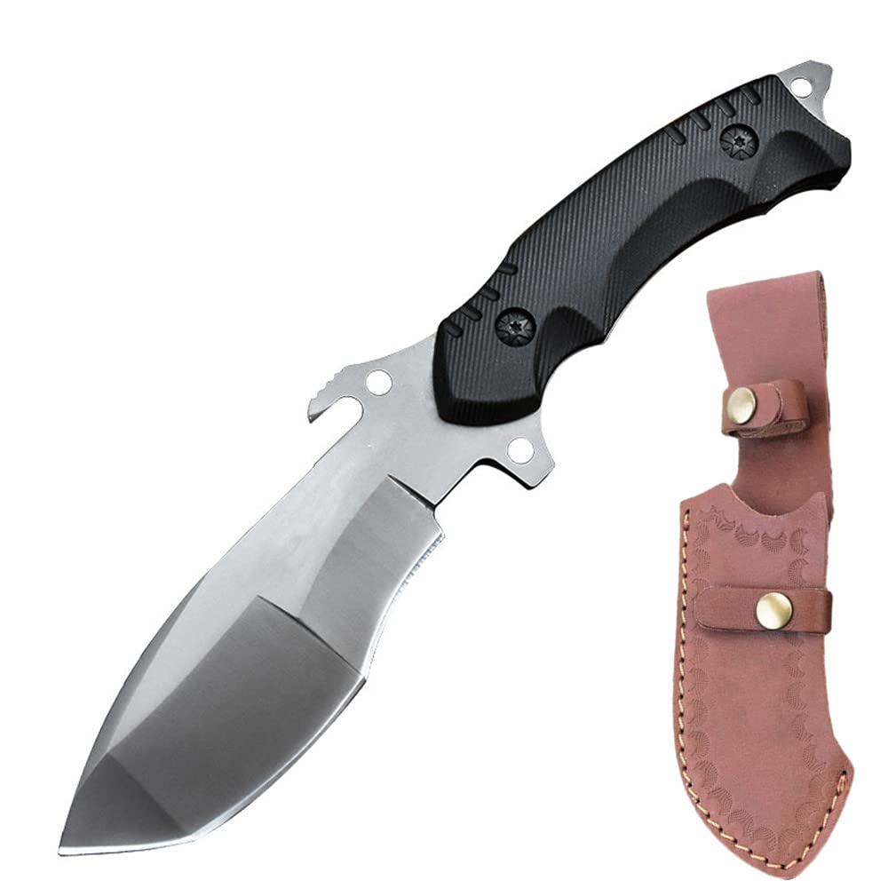 HOLYEDGE Outdoor Survival Tactical Gear Fixed Blade Knife G10 Handle 9.8-inch Wilderness Essential Hunting Camping Knives with Cowhide Sheath