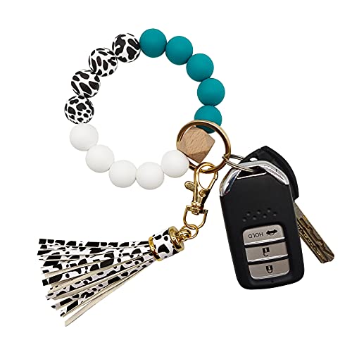 FIVWIN Silicone Keychain Bracelet for Women Beaded Keyring Wristlet House Car Keys Ring Holder with Gift Box