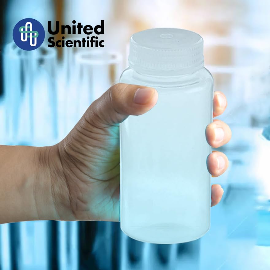 United Scientific® Unistore⢠33308 | Laboratory Grade Polypropylene Wide Mouth Reagent Bottle | Designed for Laboratories, Classrooms, or Storage at Home | 250ml (8oz) Capacity | Pack of 12