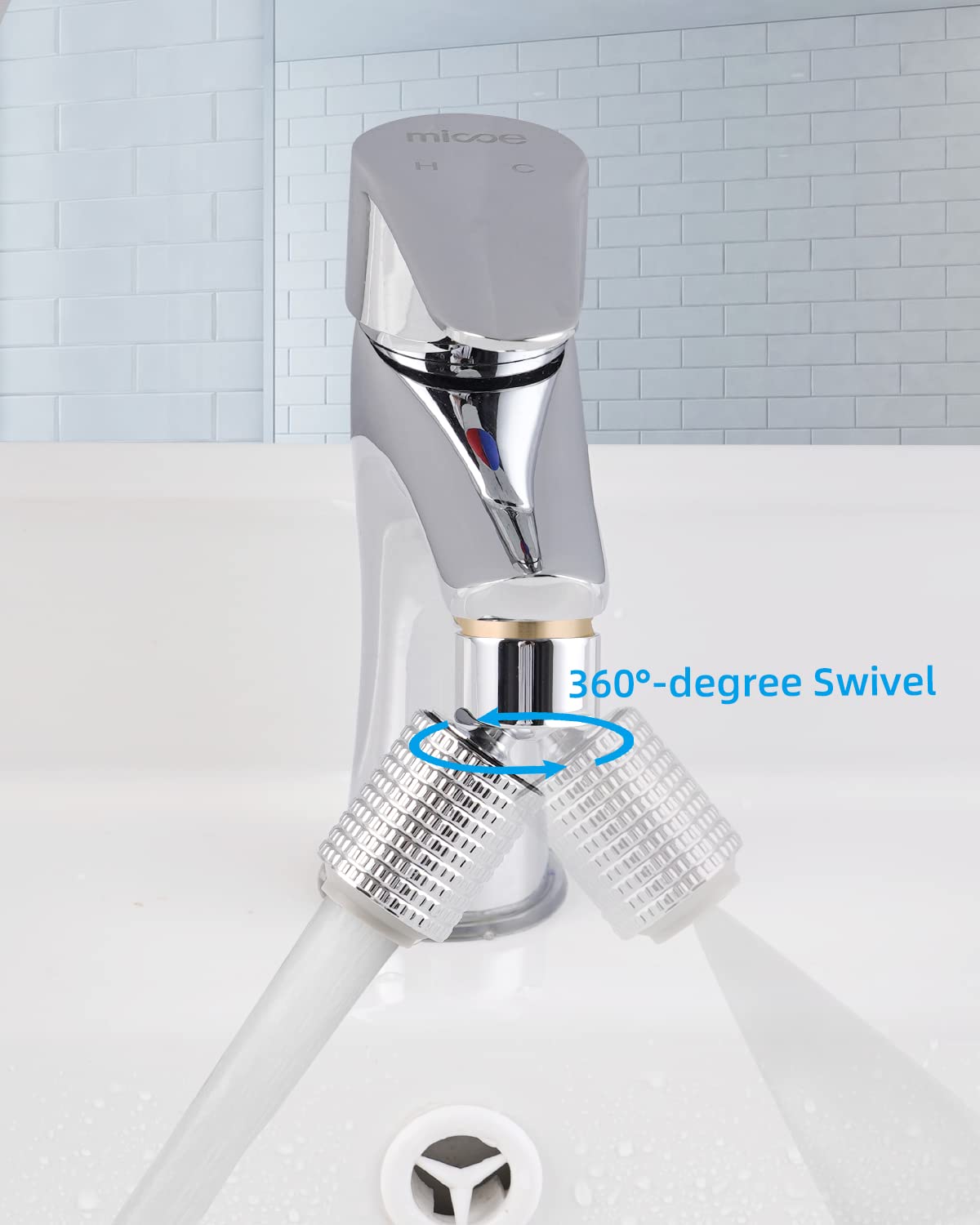 Hibbent Faucet Aerator, 360 Degree Swivel Kitchen Sink Faucet Aerator, Dual-function Bathroom 2-Flow Sprayer Faucet Head, Faucet Replacement Part, 55/64 Inch-27UNS Female Thread-Chrome