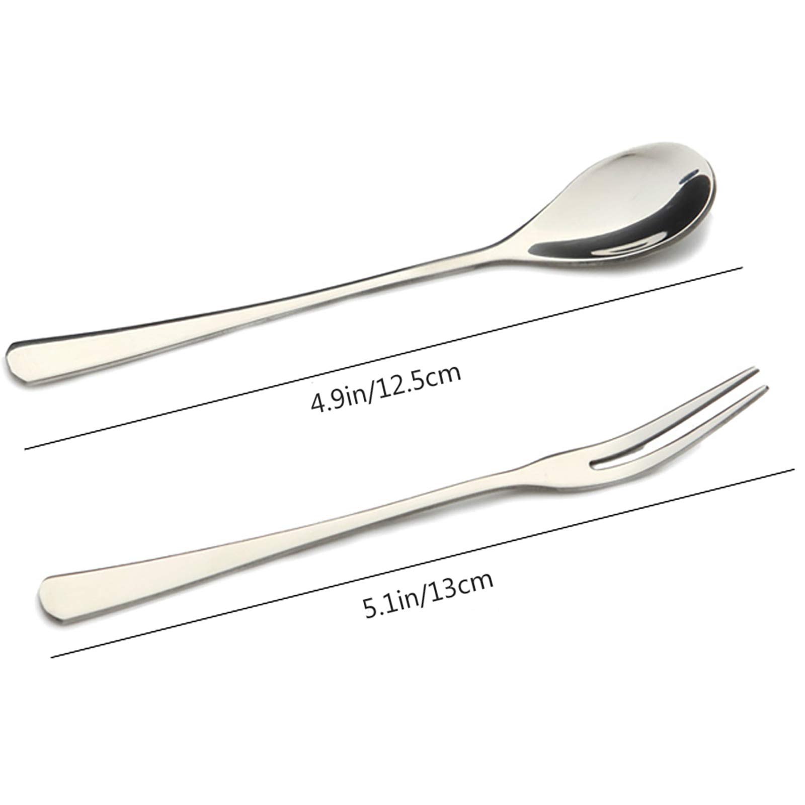 VANRA 5in 4-Piece Flatware Set Silver Stainless Steel 2 Forks and 2 Spoons Set Salad Fork Teaspoon Cocktail Fork Coffee Spoon Serving Spoon Appetizer Fork