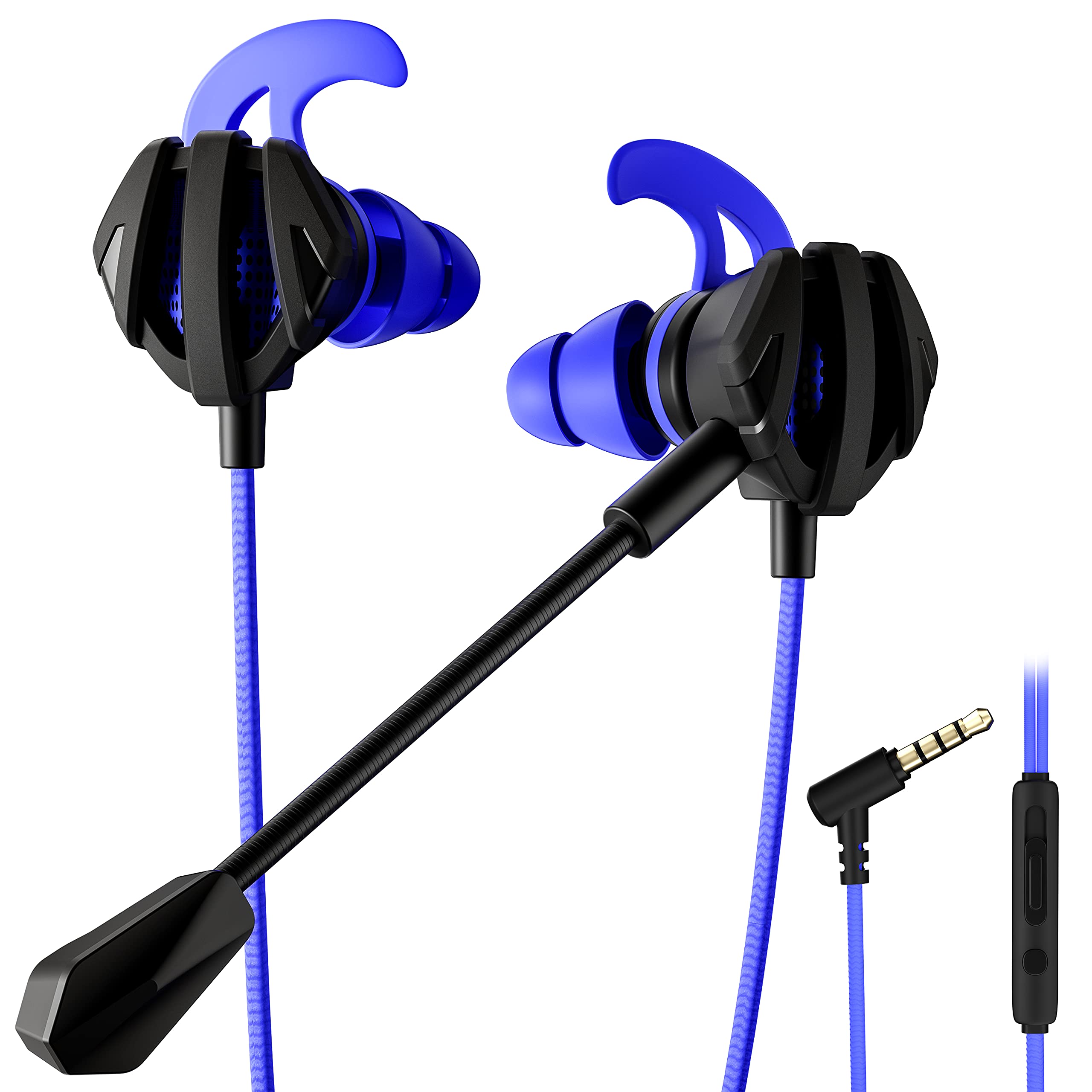 FIXSCAD Gaming Earbud Wired, Stereo in-Ear Headset with Detachable Dual Microphone, Earphones for Mobile Gaming, Xbox One, PS4, Pro, PC - Blue
