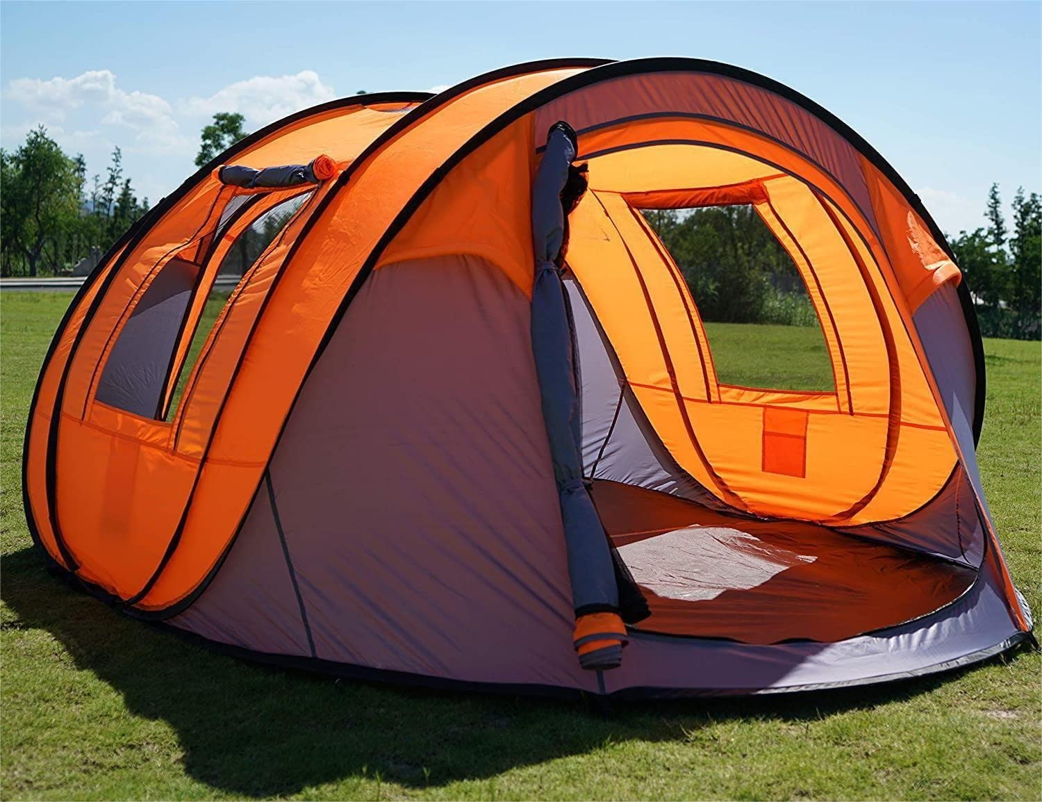 Dome Tent Pop Up Tent X-Large Camping Tent 5-6 Person Tent with Sky-Window, Automatic Setup, Fast Pitch, Fold with Portable Carry Bag Ideal for Family Backpack Hiking, Orange