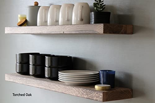 Urban Legacy Modern Hardwood Floating Accent Shelves | Set of 2 | Torched Finish (24" x 7" x 2", Torched Oak)