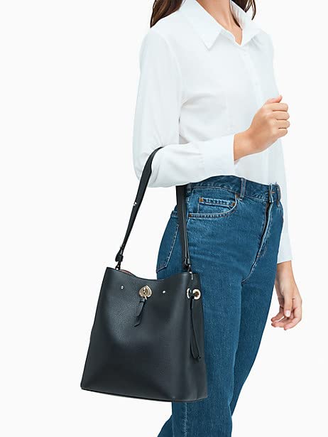 Kate Spade New York Large Marti Leather Bucket Bag Shoulder Bag Crossbody (Black)