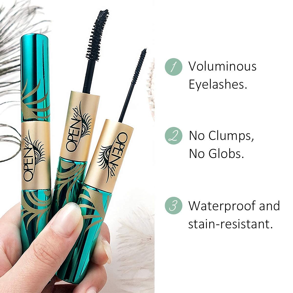 GECOMO Mascara Black Volume and Length with 2 in 1 Mascara Wand, 4D Silk Fiber Lash Mascara Waterproof, No Smudging, No Clumping, No Flaking, Thick & Black, Best Mascara for Women