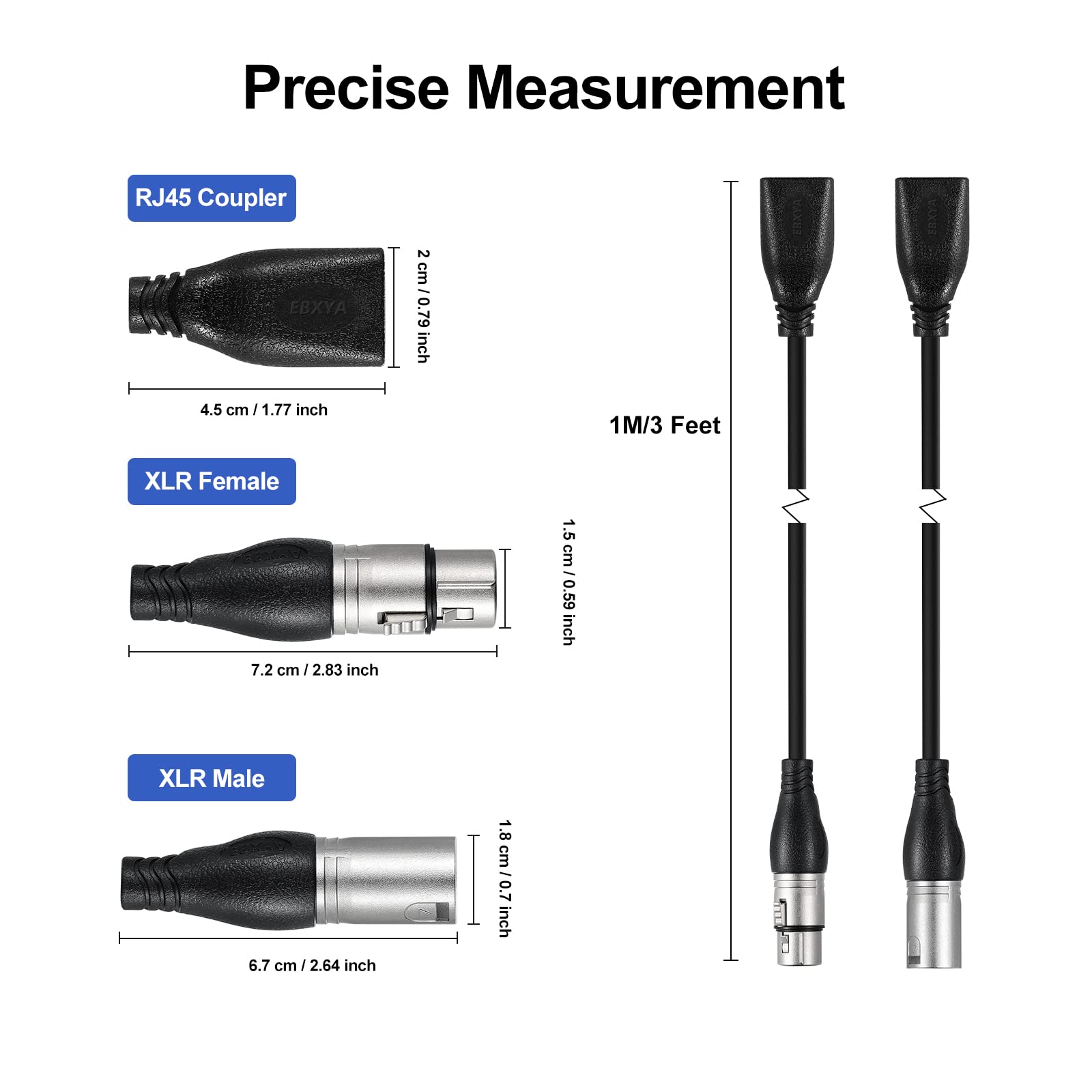 EBXYA 1/4" TRS to XLR Balanced Mic Microphone Cable, XLR to 6.35 Jack, 2 Packs (2 Packs of 1/4 TRS to XLR Female 6FT)