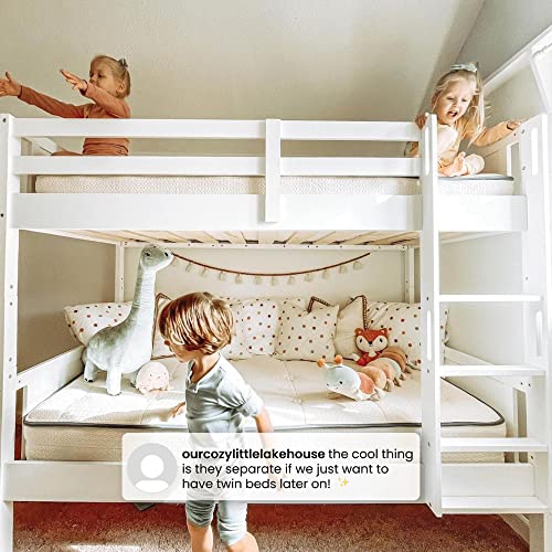 Delta Children Convertible Twin Over Twin Wood Bunk Bed with Ladder and Guardrails – Use as Bunk Bed or 2 Stand-Alone Twin Beds – Bed Ships in 2 Boxes, White