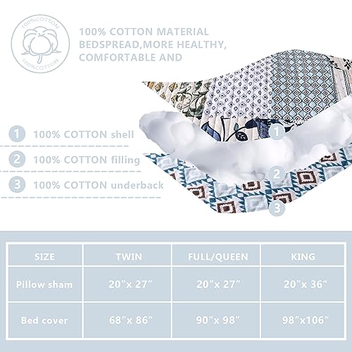 Secgo Quilt King Size - 100% Cotton Bedding Set (98 * 106 Inch) with 2 Pillow Shams, Patchwork Reversible Lightweight Bedspread, Quilted Coverlet Fit All-Season