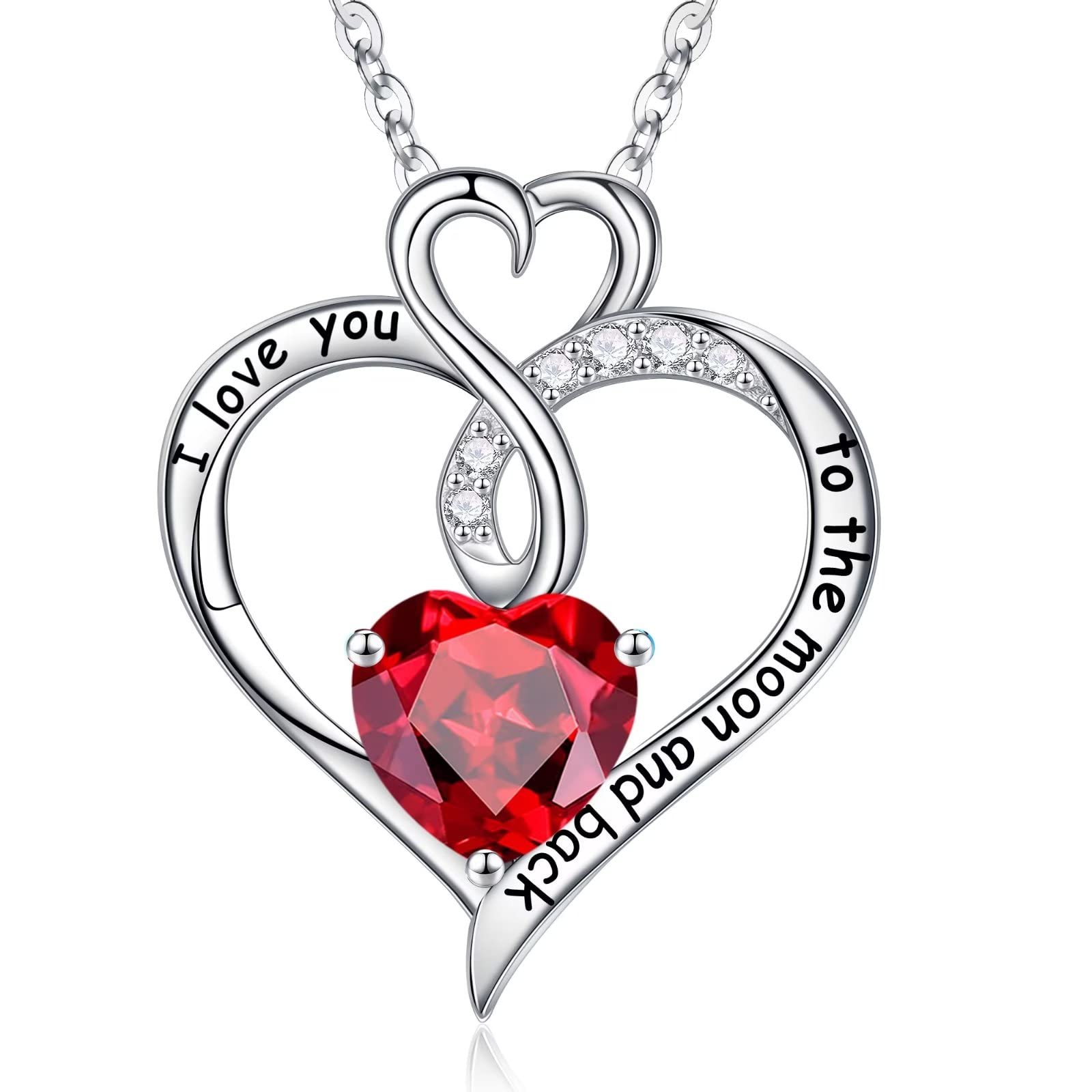 Forever Love Heart Pendant Necklace, 925 Sterling Silver Heart Birthstone Jewelry Necklace for Women Anniversary Valentines Day Gifts for Her Mothers Day Christmas Birthday Gifts for Mom Wife