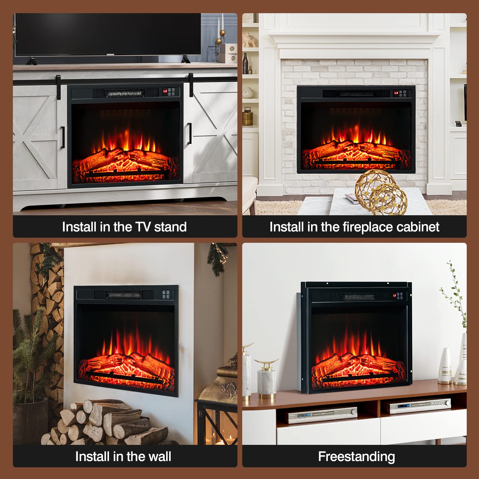 GOFLAME 23” Electric Fireplace Insert, Recessed Fireplace Heater with Remote Control & Touch Screen, Wall Mounted Electric Fireplace with Adjustable Flame Brightness and Timer, Overheating Protection