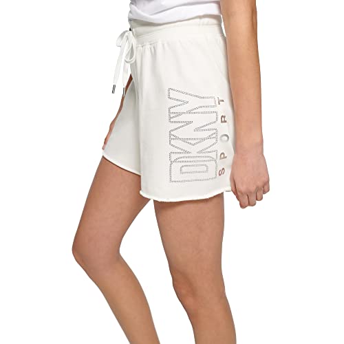 DKNY Women's Sport Active Rhinestone Logo Short, White, Small