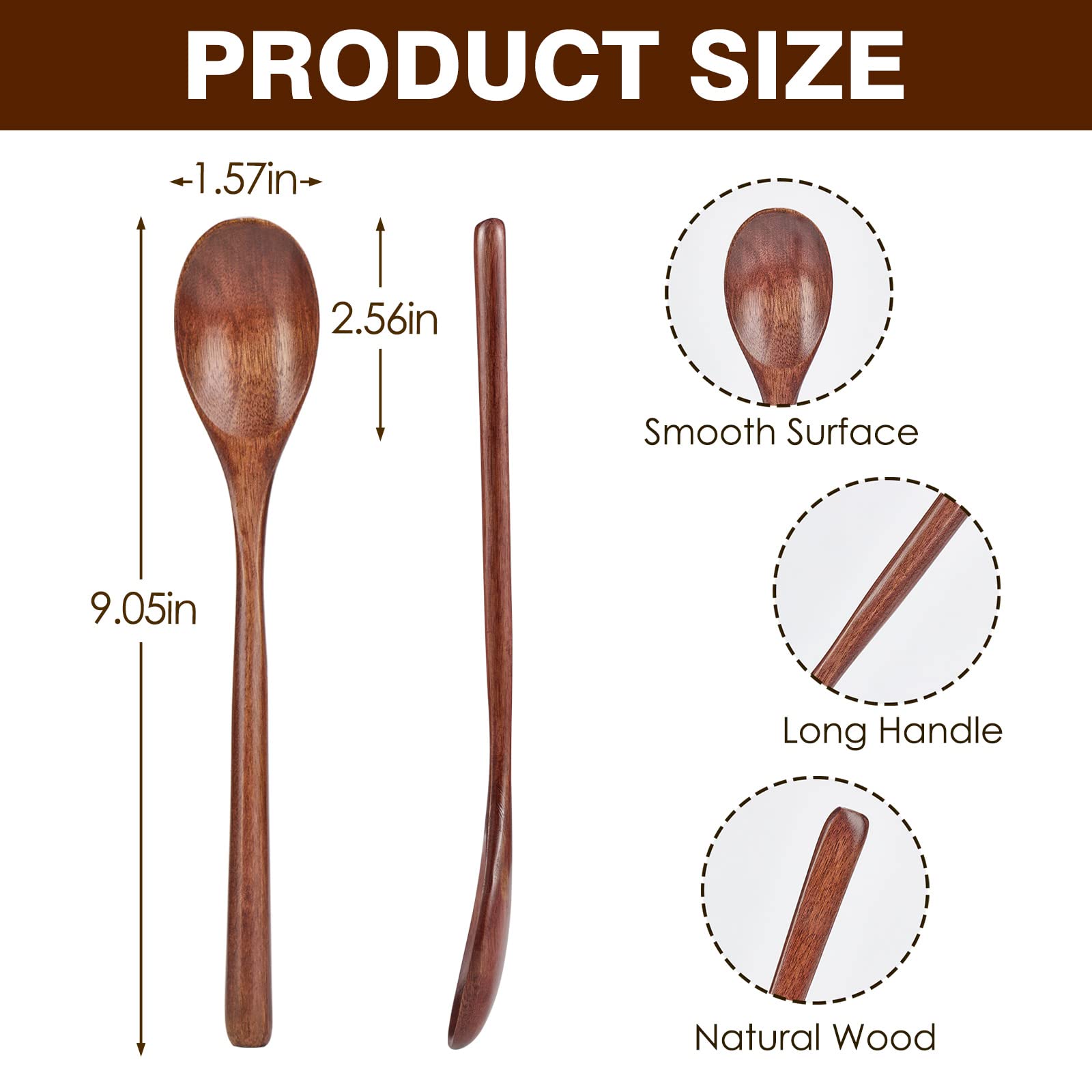 DEBETOOL Wooden Spoon for cooking - 8pcs Natural Wooden Spoon Set Mixing Stirring Coffee Spoon - Long handle Japanese - Style kitchen Soup Spoons