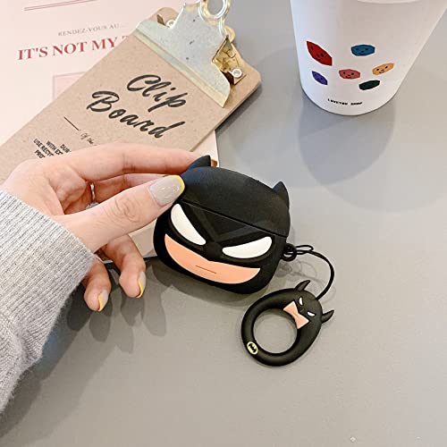 TSYue for Airpods Pro 2nd Generation/1st Generation Case with Keychain, Cartoon iPod Pro 2 Case Protective Silicone Cute Airpods Pro (2023/2022/2019) Case with Lock for Women Men, Black Batman