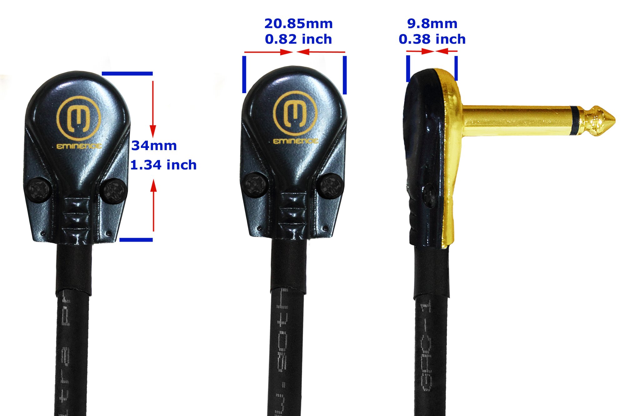 WORLDS BEST CABLES 2 Units - 7 Inch - Gotham GAC-1 Ultra Pro - Low-Cap (21pF/ft) Guitar Bass Effects Instrument, Patch Cable & Gold (6.35mm) Low-Profile R/A Pancake Type Connectors - Custom Made