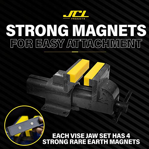 JCL Soft Vise Jaws | 4 inch vice jaws (2 pack), including 1 set grooved and 1 set flat | Use on any Metal Bench Vise to safely clamp flat, round or irregular shapes objects