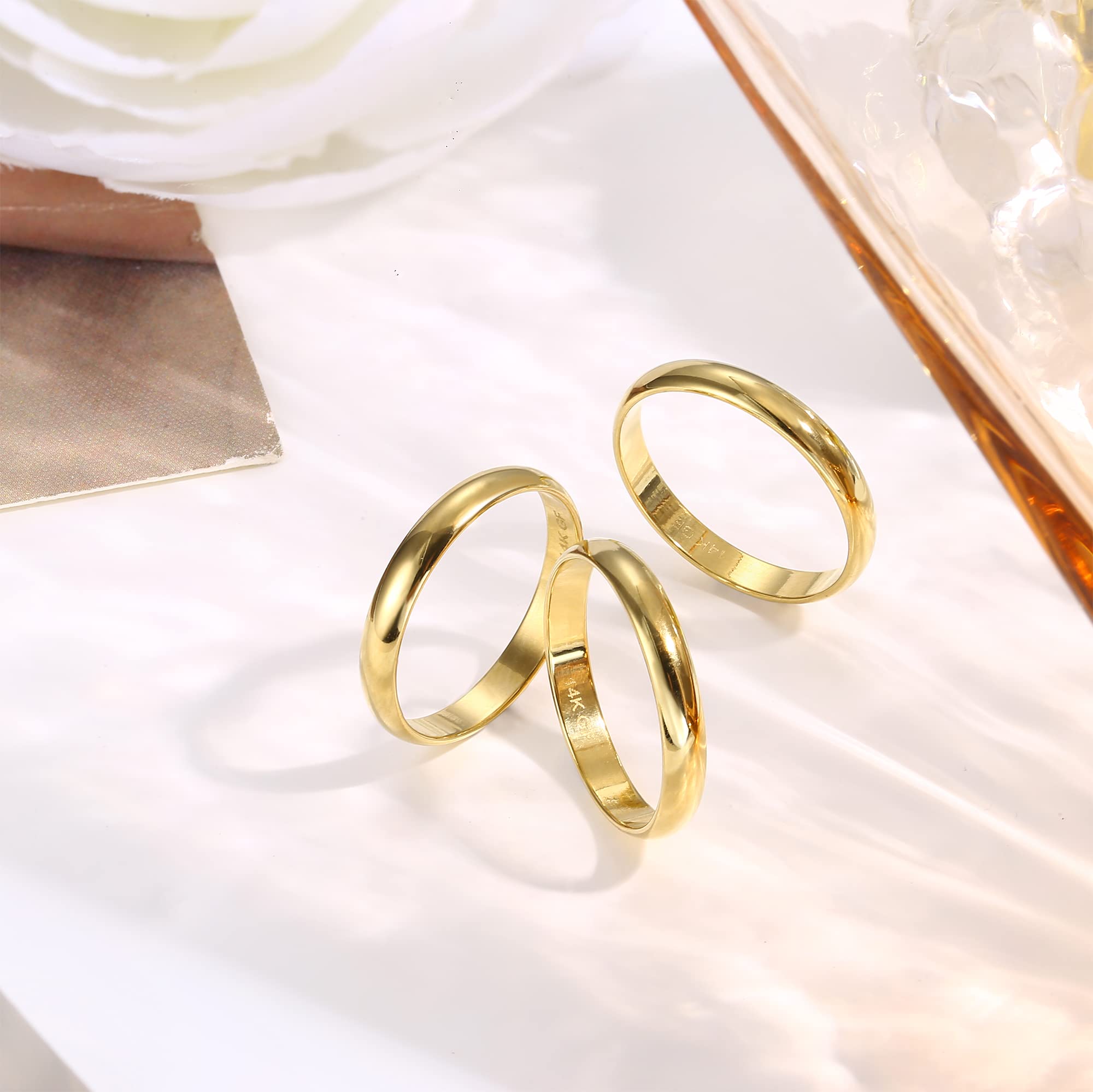 Jstyle 14K Gold Filled Rings Stacking Rings for Women StackableThin Ring Plain Knuckle Thumb Statement Rings Midi Pinky Band Rings Comfort Fit 3PCS 3mm 9