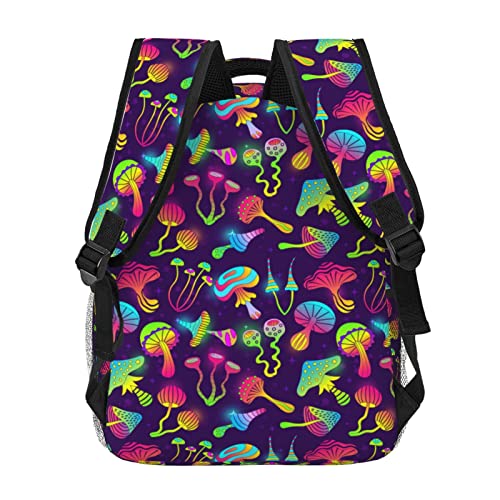 OPZAEUV Cute Mushroom Backpack for Women Men 17 Inch Colorful Mushroom Print Backpack Casual Travel Laptop Backpack
