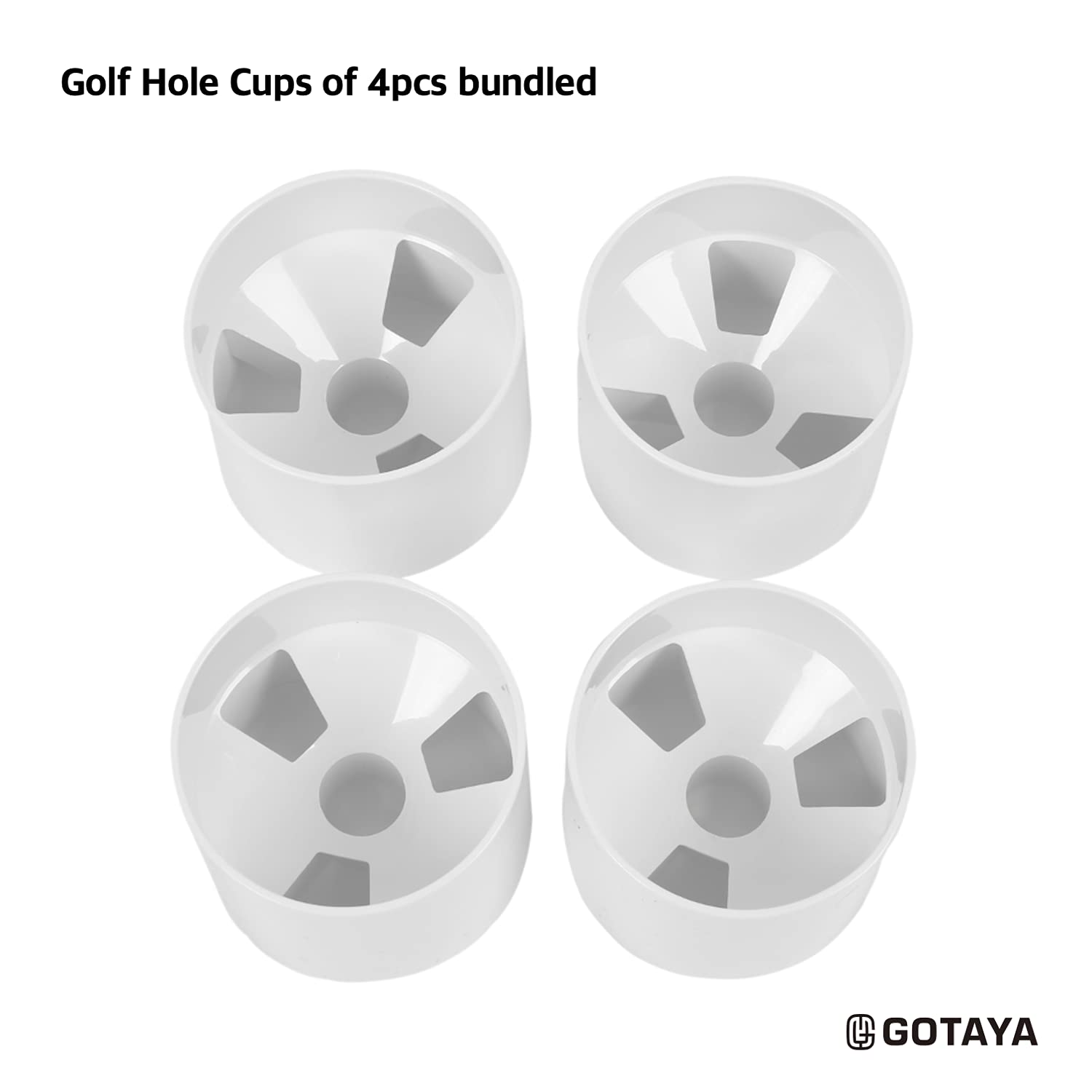 GOTAYA 4pcs Golf Hole Cups for Practice Putting Chipping Green Backyard Yard | 4β Depth Fit USGA LPGA PGA Regulations | White Plastic ABS Outdoor Indoor Cup