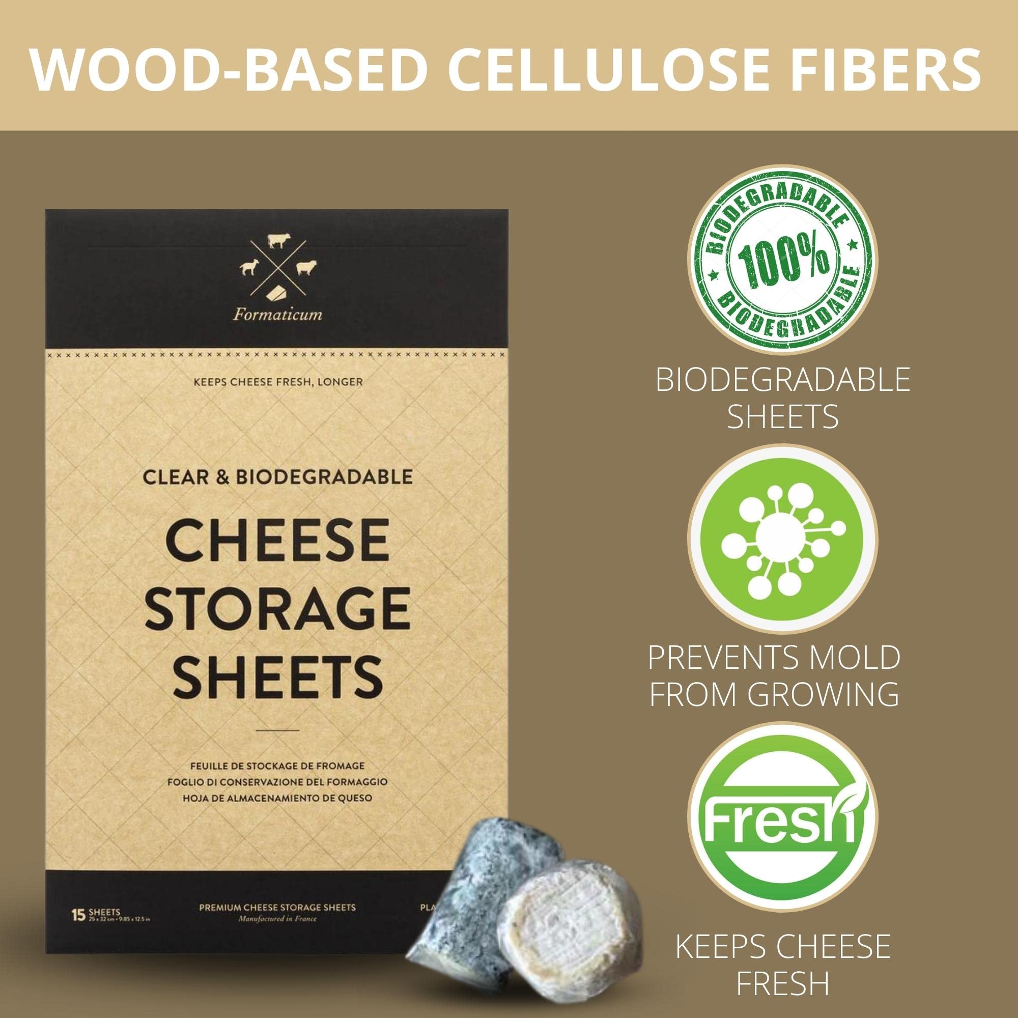 Formaticum Cheese Storage Sheets - Cheese Saver from France- Professional Earth Friendly Transparent Cheese Wrap - Cheese Sheet Savers of wood-based cellulose fibers - Clear 30 Sheets with 9" x 12"