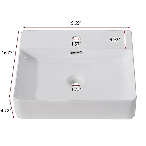 IKEBANA Wall Mount Sink,Small Bathroom Sink 20"X 17",White Ceramic Bathroom Vessel Sink,Modern Floating or Countertop Porcelain Rectangle Washing Lavatory Sink