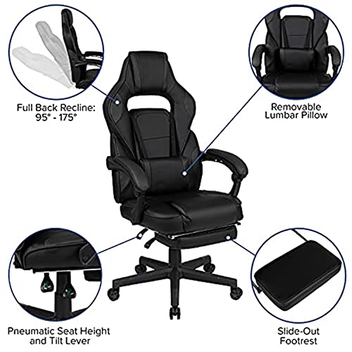 Flash Furniture X40 Gaming Chair Racing Ergonomic Computer Chair with Fully Reclining Back/Arms, Slide-Out Footrest, Massaging Lumbar - Black