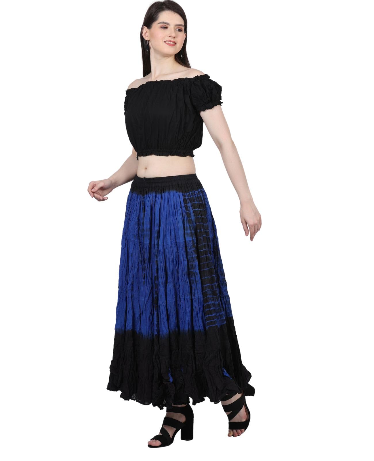 Wevez Women's American 25 Yard Cotton Skirt (Blue Tie Dye)