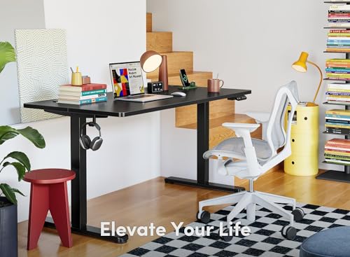 FEZIBO Height Adjustable Electric Standing Desk, 44 x 24 Inches Stand up Table, Sit Stand Home Office Desk with Splice Board, Rusticbrown