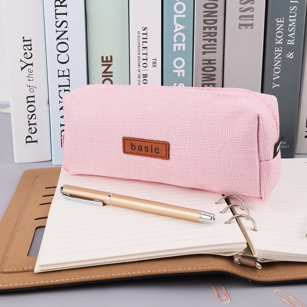 Oyachic Small Pencil Case Zipper Coin Pouch Canvas Pen Holder Marker Cosmetic Makeup Bag for Office Compact Adult Business,Pink