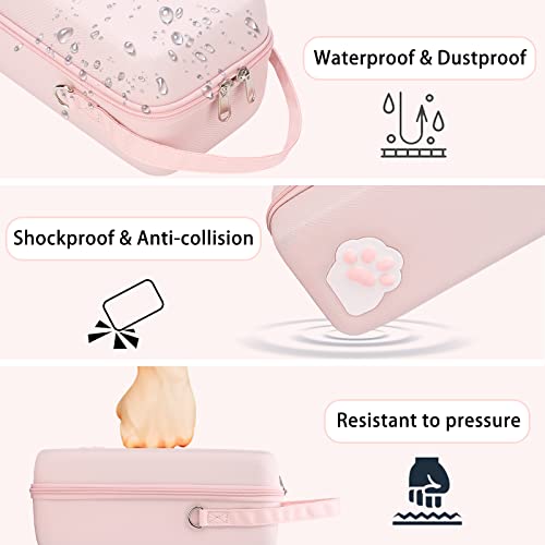 Pemalin Pink Cute Cat Paw Case Compatible with Nintendo Switch/Switch OLED - Hardshell Travel Carrying Case fit Switch Console & Various Game Accessories with Removable Shoulder Strap.