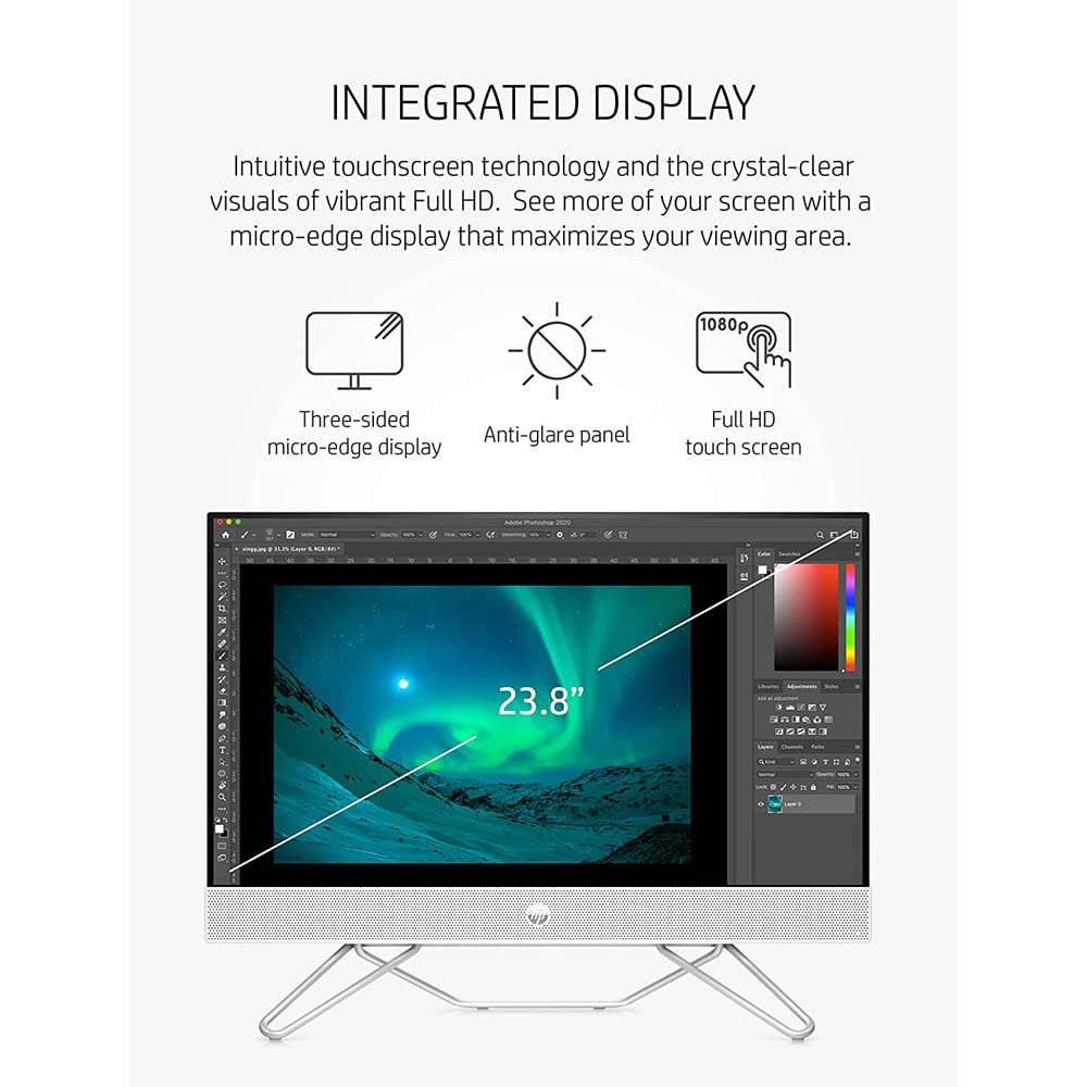 HP 318F1AA#ABA 24 inch All-in-One Desktop AMD Ryzen 7 5700U, 16 GB RAM, 256 GB SSD & 1TB Hard Drive Bundle with Microsoft 365 Personal 15 Month Subscription