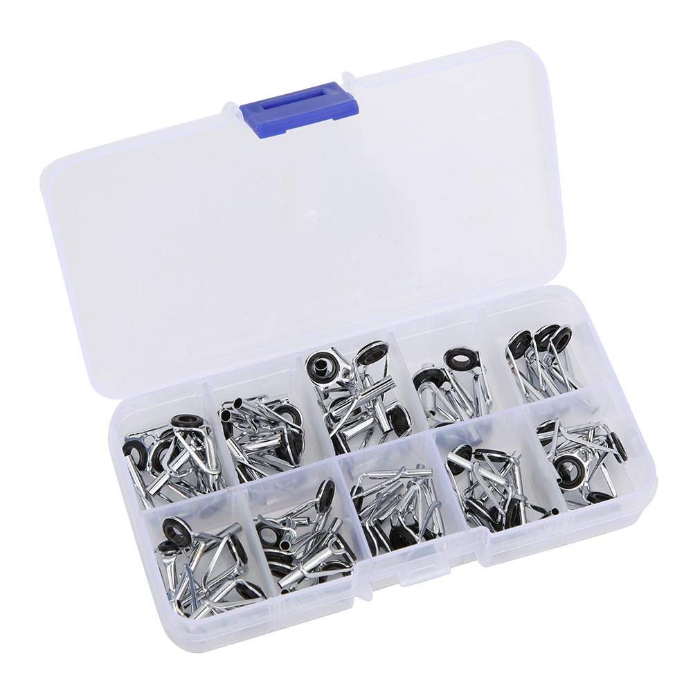Enrilior Fishing Top Guide Sizing Gauge Fuji Rod Tips Guide Rod Guides,54 pcs Stainless Steel Tip Rings with Storage Box Fish Tackle Accessories Kit