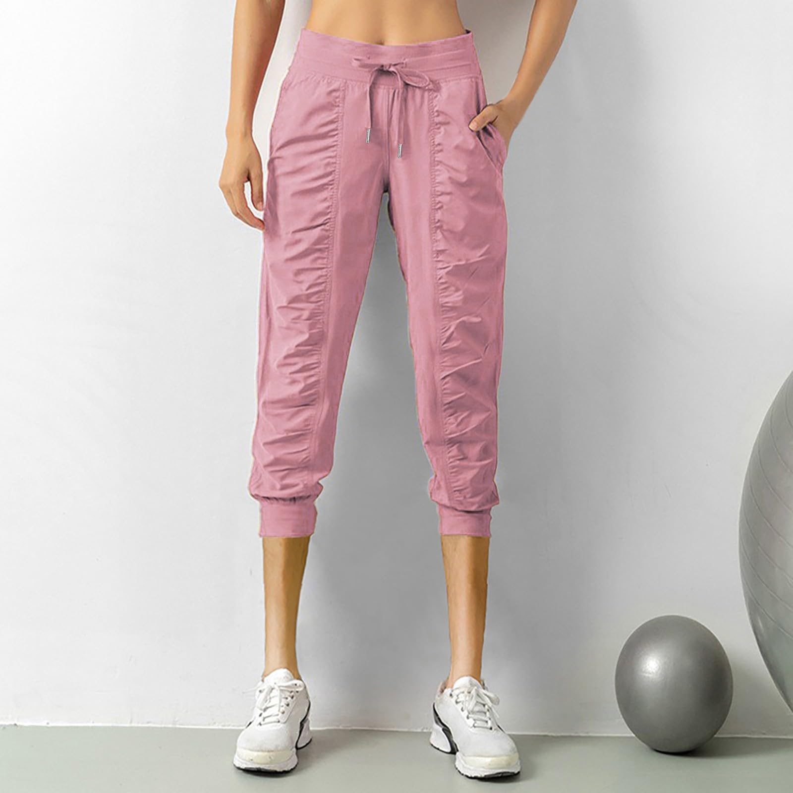 JIMENEZ Capri Pants for Women 2023 Capri Leggings Lightweight Sports High Wasit Stretch Pants with Pockets Cropped Trousers