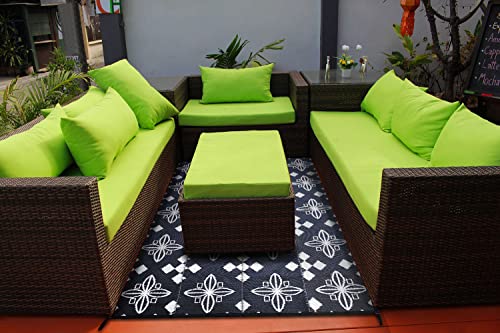 HICOOE Plastic Straw Outdoor Rugs for Patio Clearance 5x7' Waterproof Outside Rug Modern Indoor Area Mats for Deck Rv Porch Beach Trailer Floor Balcony Backyard Camping (Black & White)