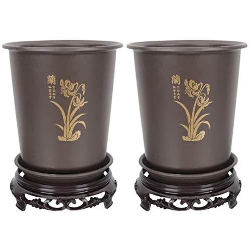 Happyyami Vintage Decor Outdoor Planters 2 Orchid Pots with Orchid pots with Holes Bonsai Planter Decorative Flower Pot with Drainage Holes Saucer and Display African Violet Pots Outdoor Decor