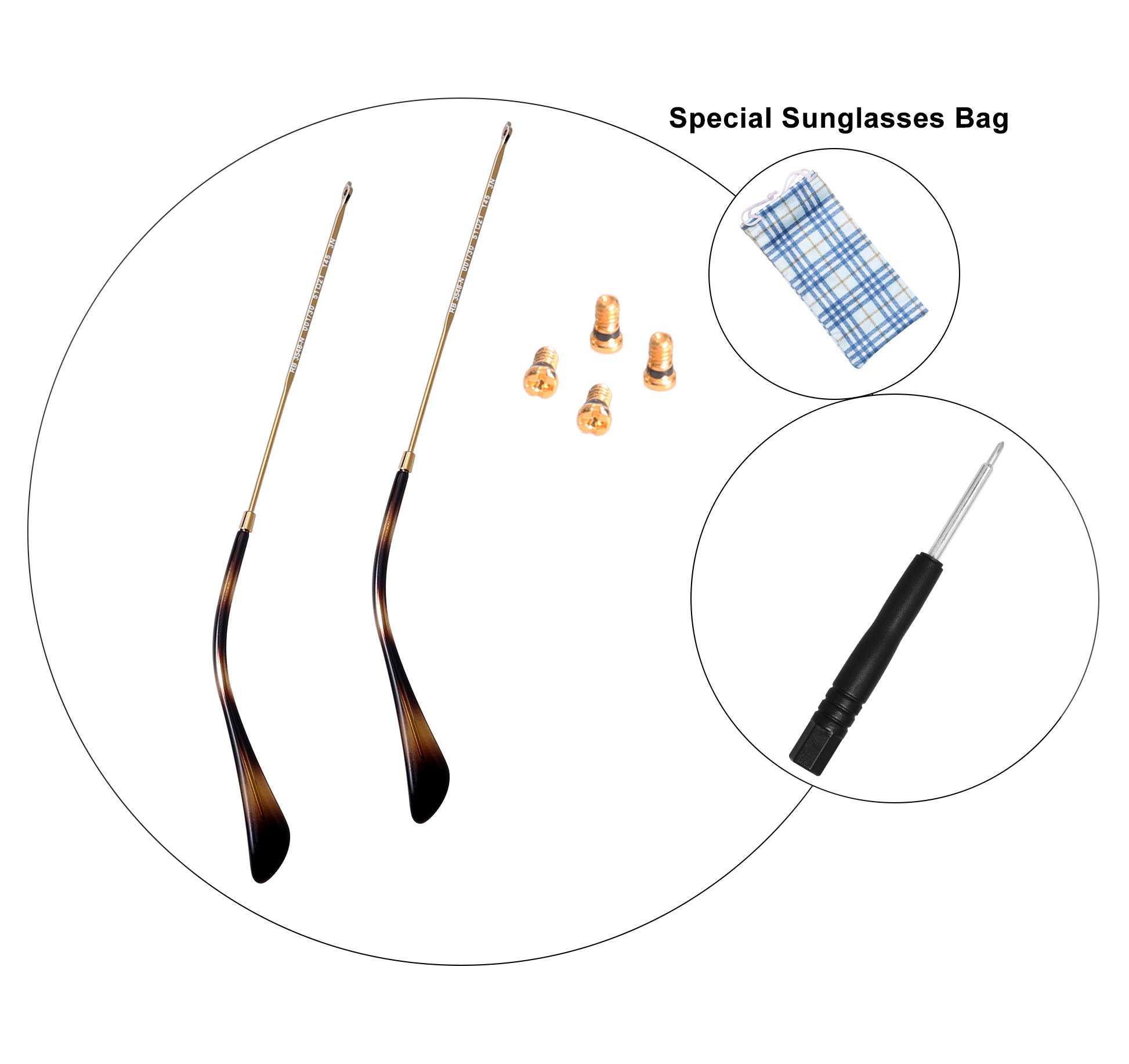 HiCycle2 Replacement Temple Arm,Temple Tips for Ray ban RB3447 RB3547N RB3548N RB3647N Sunglasses,with 4 Screws,1 Screwdriver