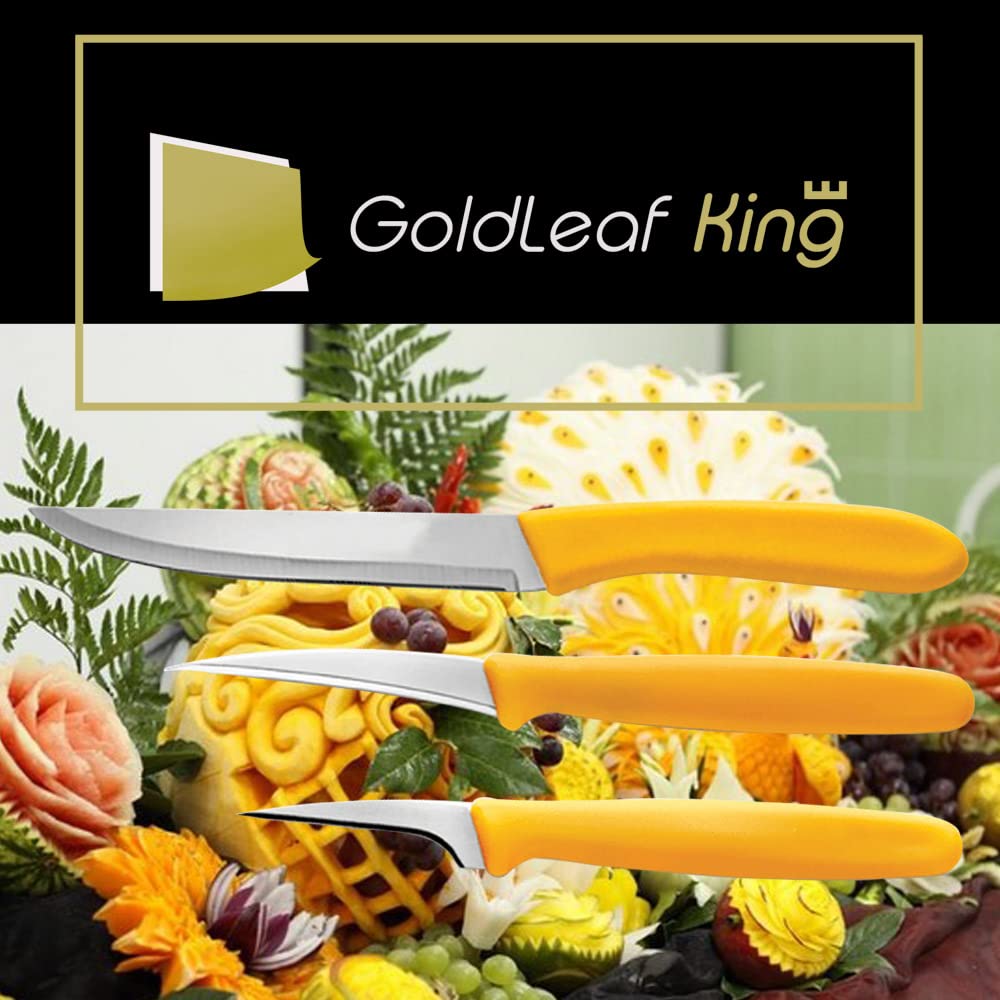 GoldleafKing Super Sharp X-3 Series Bundle Pack | Fruit & Vegetable Carving Set of 3 | 2, 2.5, 4.5 Inch Orange Handle | Fruit Carving Tools Carving Knives