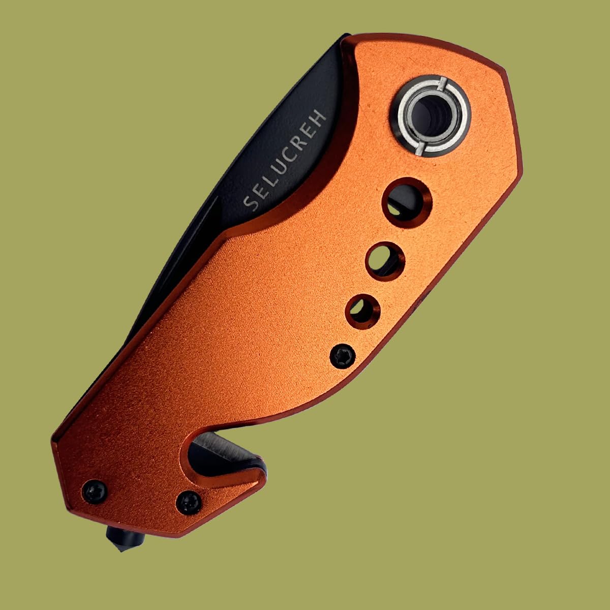 SELUCREH Pocket Knife for Men, Folding Knives with Seat belt Cutter,Glass Breaker, Household, Workshop,Pocket Clip for Men,Sharp Camping Survival Hiking,(Orange)