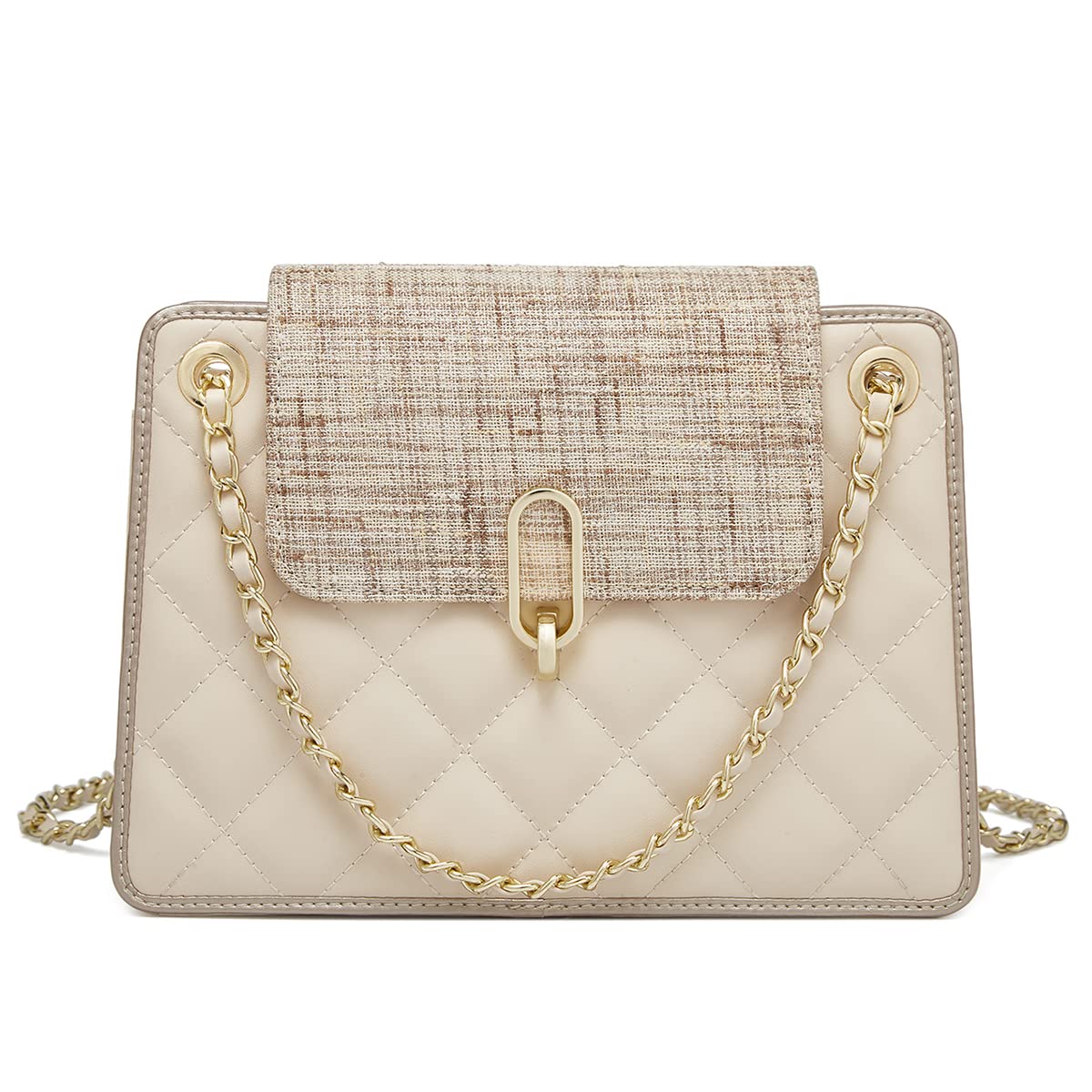 FOXLOVER Quilted Split Leather Shoulder Bags for Women Chain Casual Underarm Bag Commute Handbag Purse