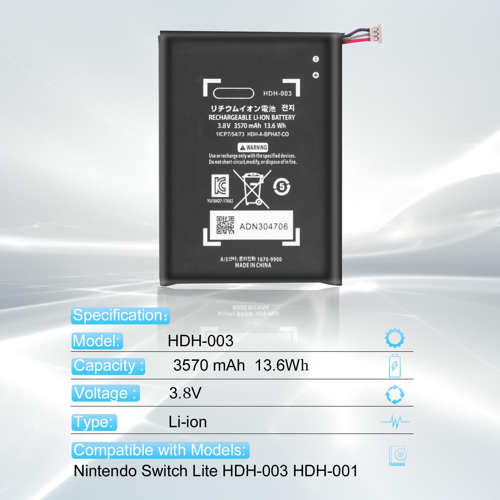 JUBOTY 3570mAh Battery for Nintendo Switch Lite HDH-003 HDH-001 Game Console, Li-ion Internal New Upgrade 0 Cycle High Capacity Replacement Battery with Repair Tool Kit