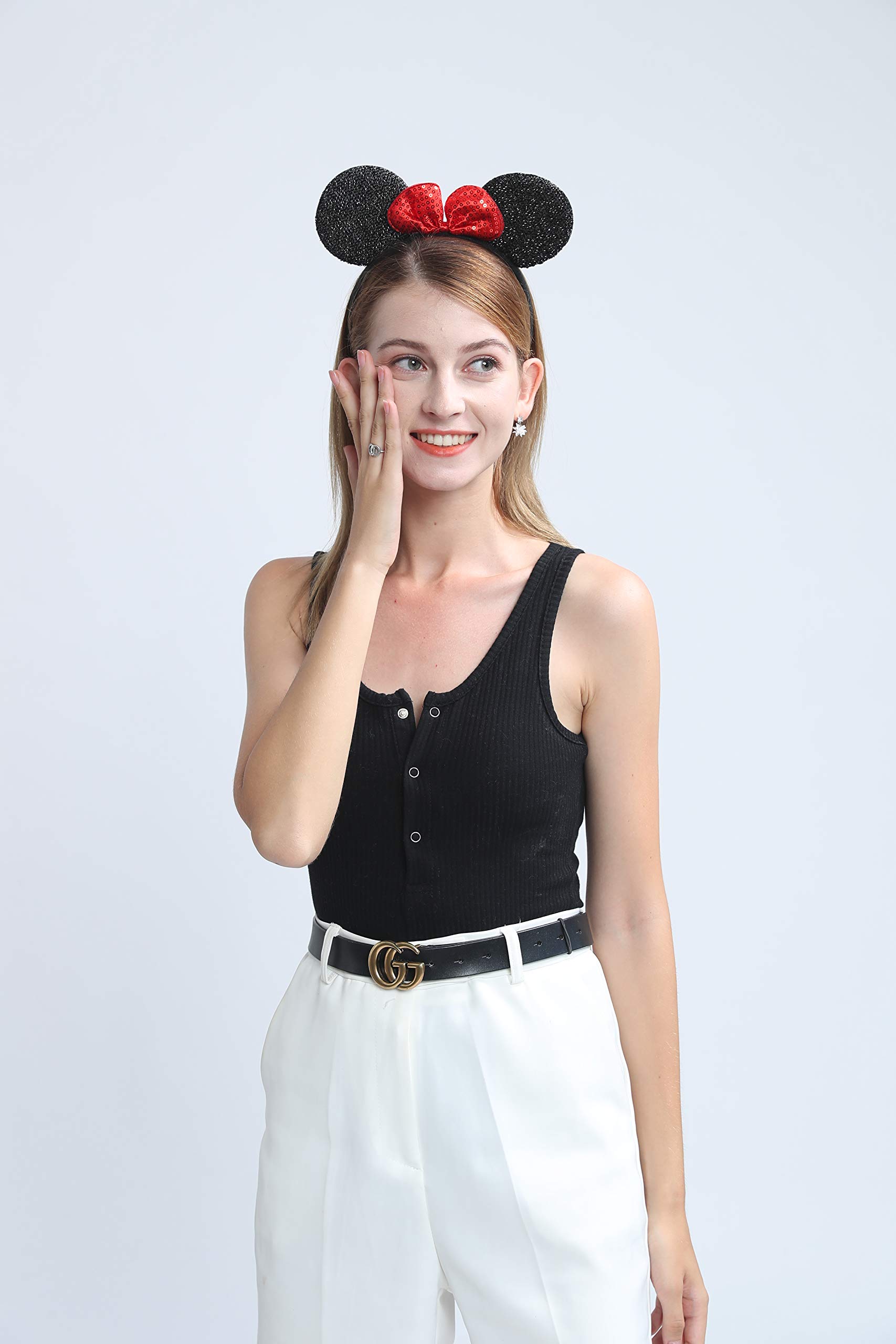 FANYITY Mouse Ears, 2 Pcs Mice Ear Costume Headbands Hair Band for Christmas Party (Red&Black)