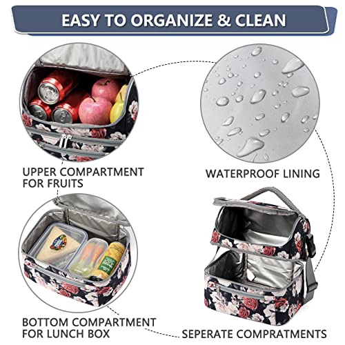 VASCHY Lunch Bag for Women, Insulated Lunch Box Leak-proof Cooler Bag in Dual Compartment Lunch Tote for Work 14 Cans Rose