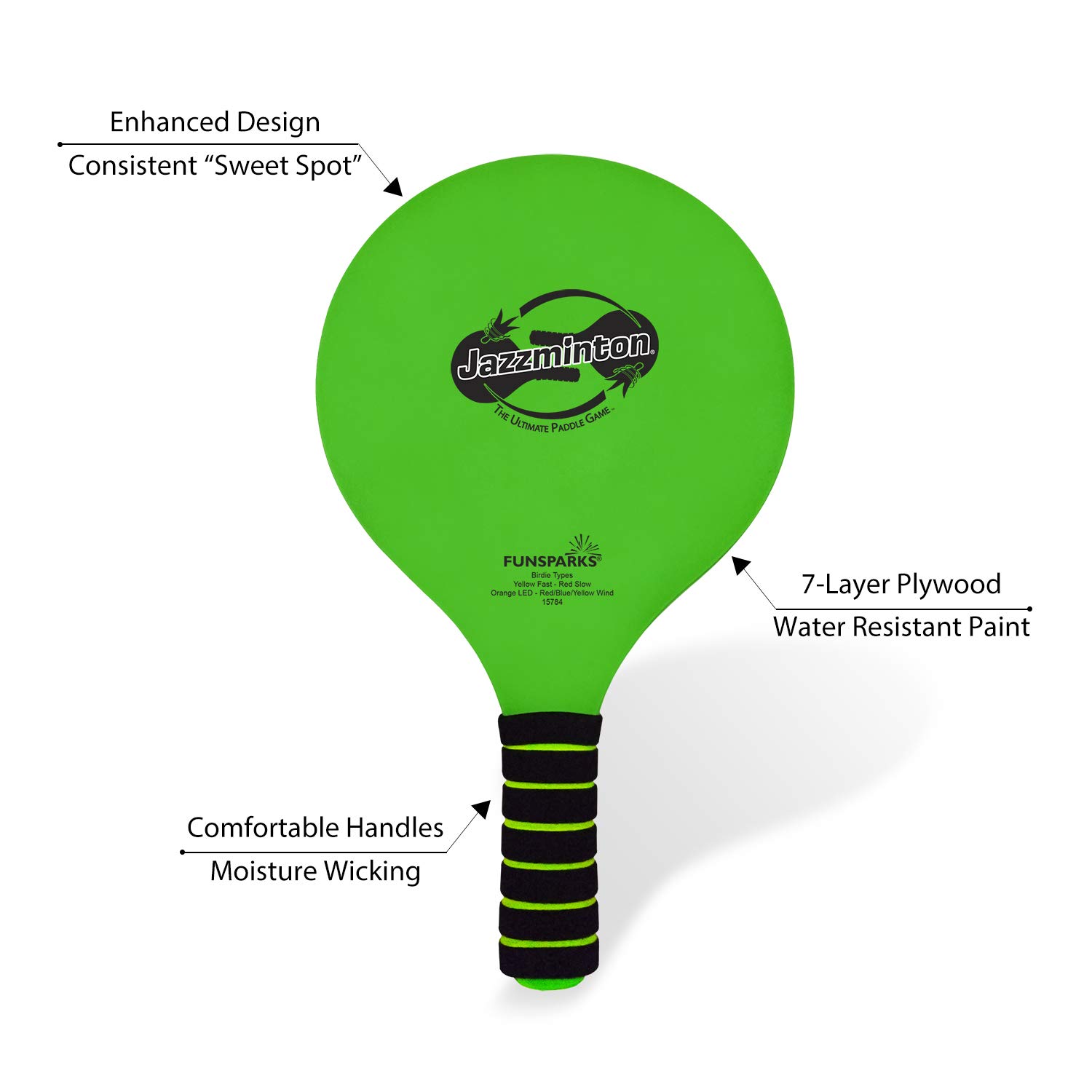 Funsparks Jazzminton Paddle Ball Game with Carry Bag - Indoor Outdoor Toy - Play at The Beach, Lawn or Backyard - 2 Wooden Racquets - 4 Shuttlecocks - 1 Ball