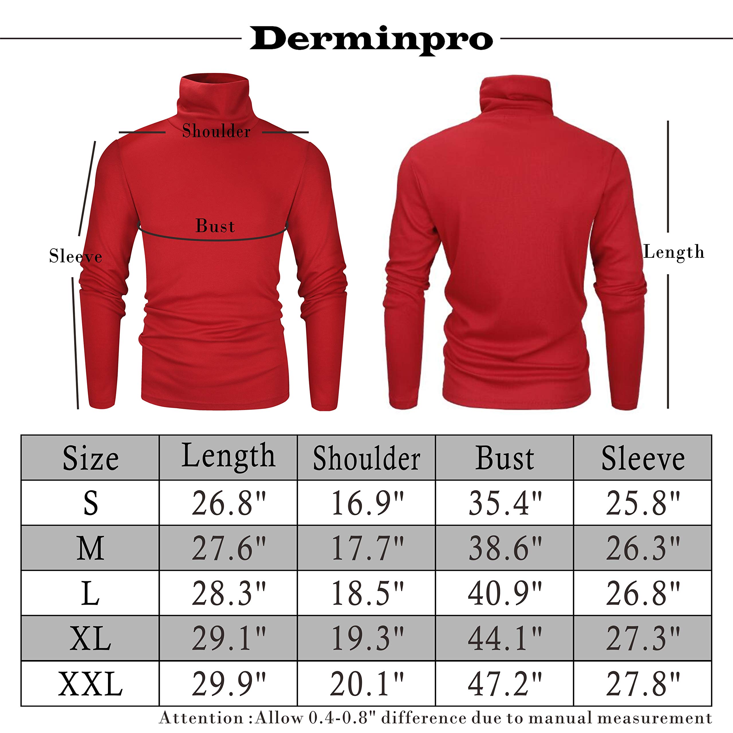 Derminpro Men's Thermal Turtleneck Soft Long Sleeve T-Shirt Red Small