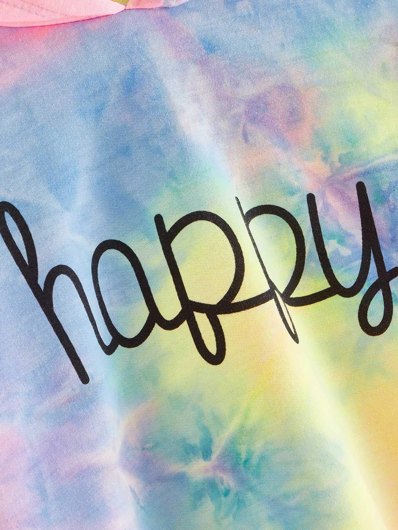 Floerns Girls Tie Dye Letter Print Long Sleeve Hoodie Pullover Sweatshirt Multi 11-12Y