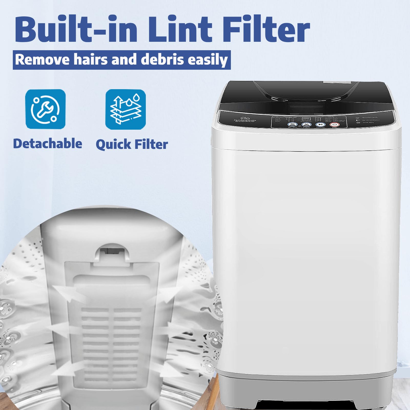Portable Washing Machine, 15.6 Lbs Capacity 2.1Cu.ft Full-Automatic Portable Washer and Spin-Dryer Combo with LED Display 10 Programs 8 Water Levels, Compact Washer for Apartment, Dorm